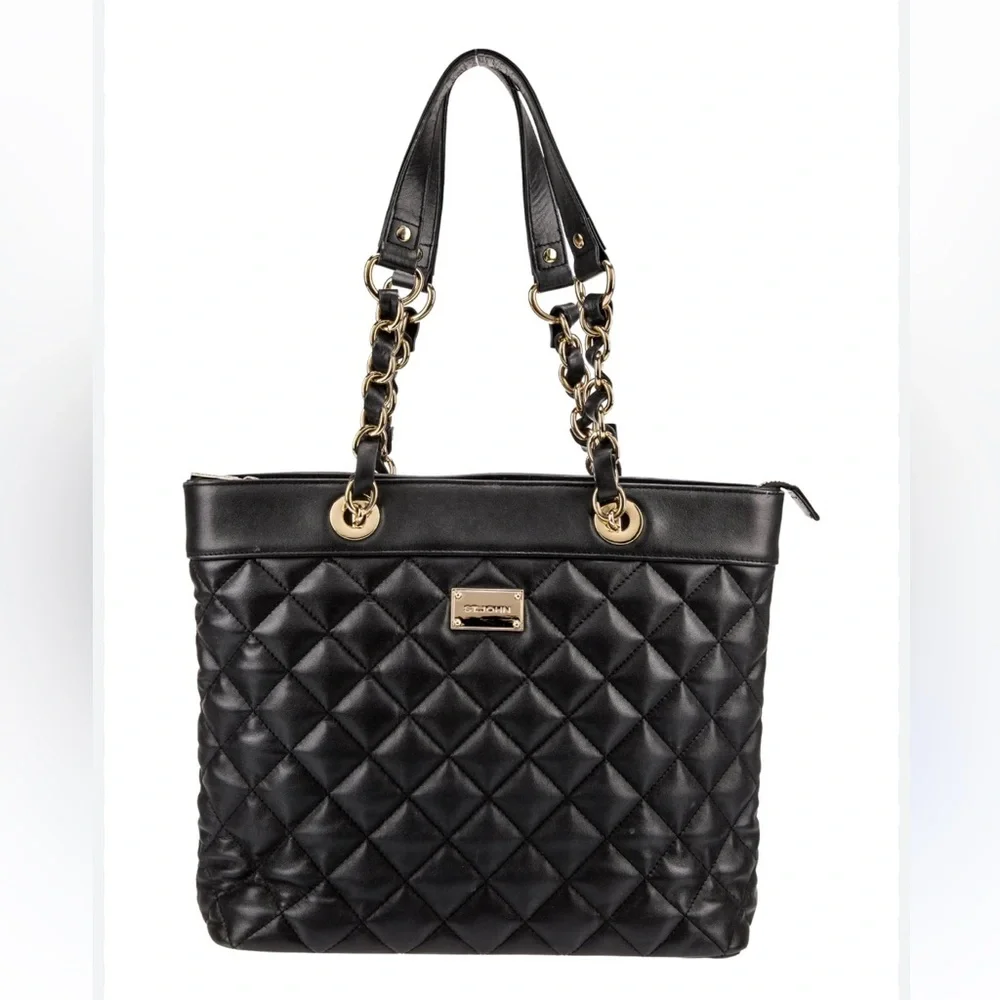 St. John | Bags | St John Jumbo Luxury Chain Link Quilted Leather Black ...